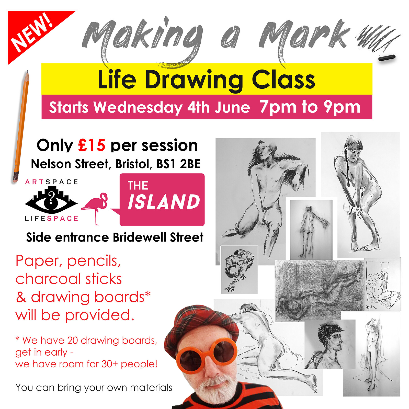 Making a Mark Life Drawing Class, The Island – Headfirst Bristol